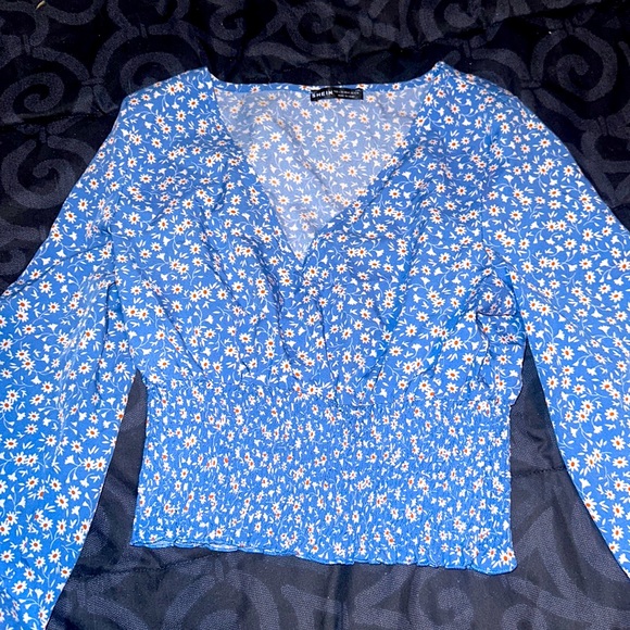 SHEIN | Tops | Blue Flower Shirt | Poshmark